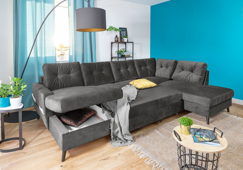 Friendly Lars Corner Sofa Bed U Shape Velvet